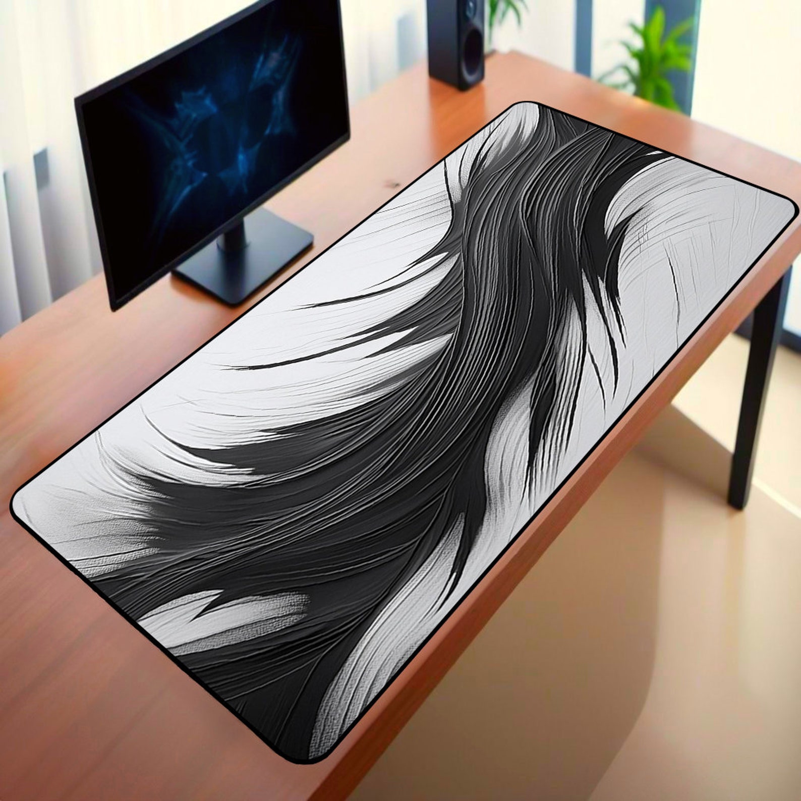 Modern Abstract Black and White Mousepad, Black and White RGB Mouse Pad ...
