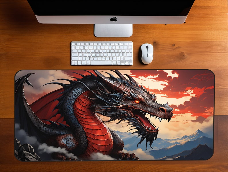 Dragon Desk Mat, Red Dragon Mouse Pad, Gift, Extended Desk Pad, Led ...