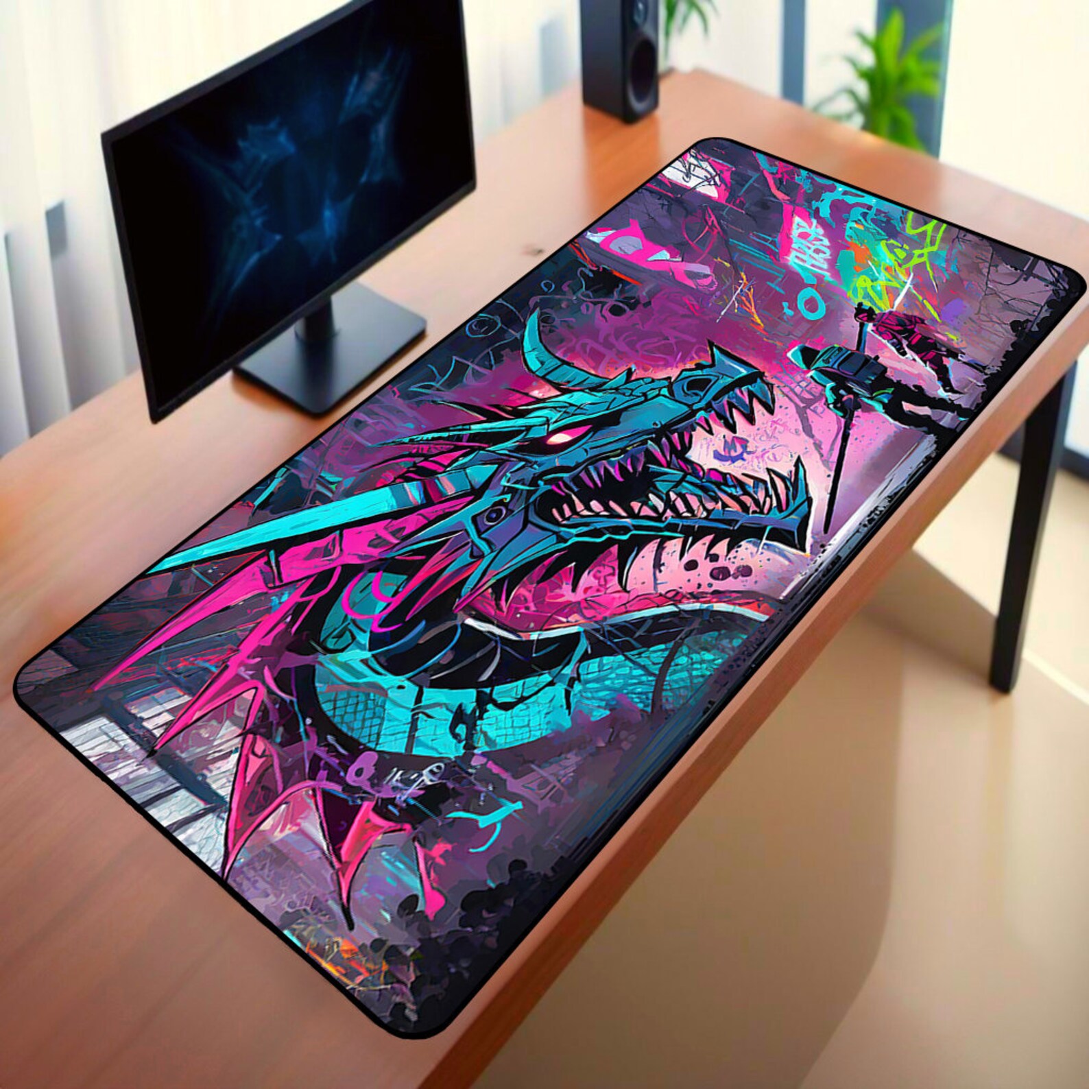 Cyberpunk Graffiti Dragon Mouse Pad, XXL, Graffiti Desk Mat, Led Gaming ...