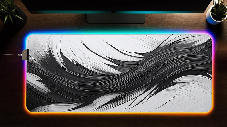 Modern Abstract Black and White Mousepad, Black and White RGB Mouse Pad ...