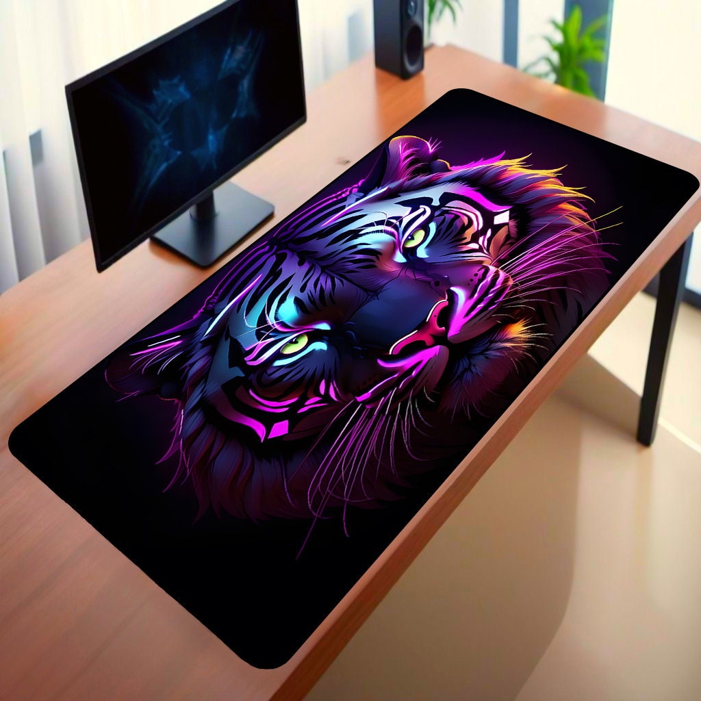 Cyberpunk Tiger Desk Mat, Animal Mouse Pad, Wild Animal Desk Pad, Led ...
