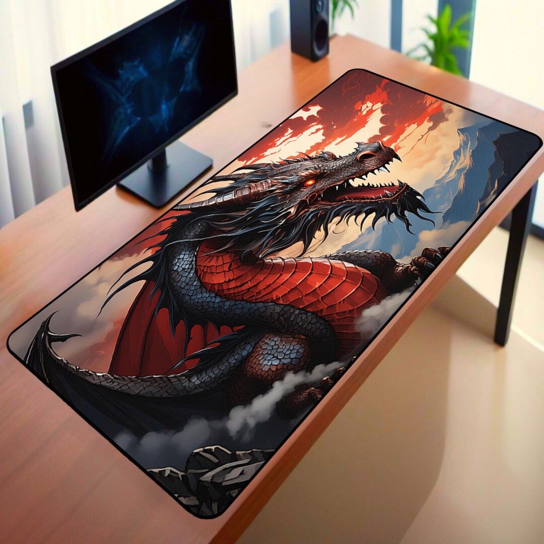Dragon Desk Mat, Red Dragon Mouse Pad, Gift, Extended Desk Pad, Led ...