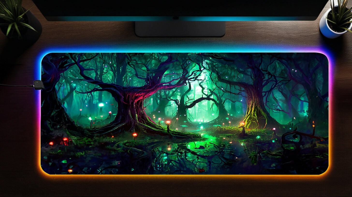 Mystic Forest Mouse Pad, Trippy Desk Mat, Led Gaming Mouse Pad, XXL ...