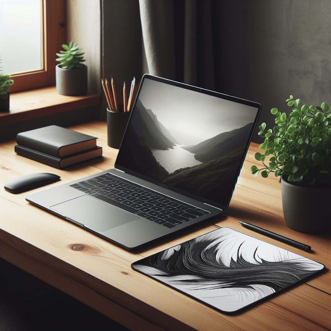 Modern Abstract Black and White Mousepad, Black and White RGB Mouse Pad ...