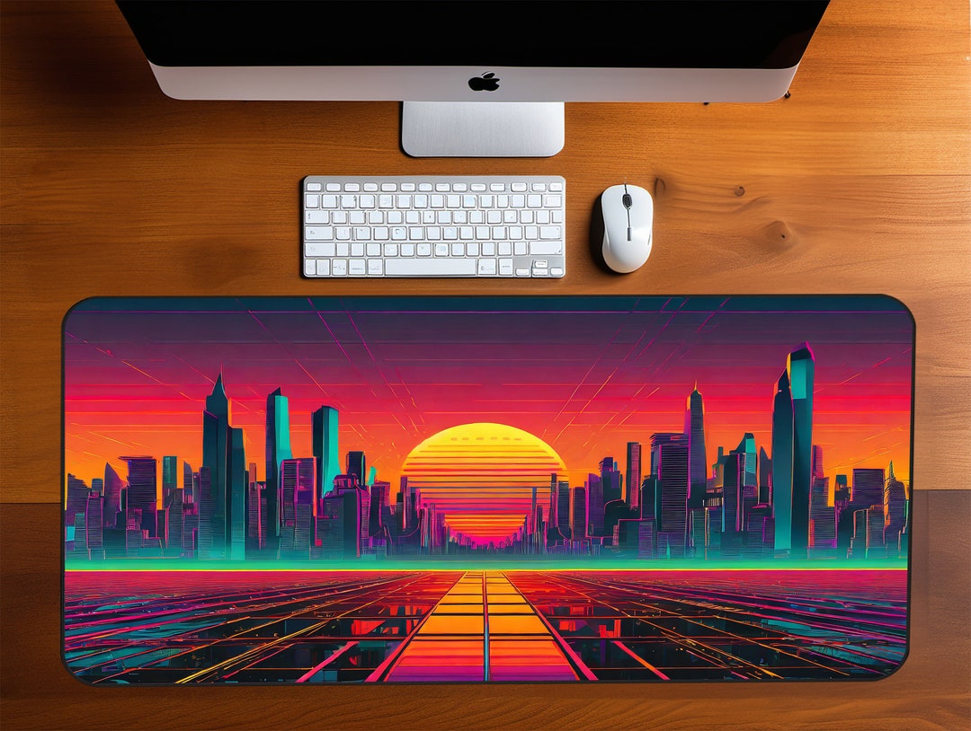 Retro Desk Mat, Futuristic Synthwave Retrowave Styled Mouse Pad, Sunset ...