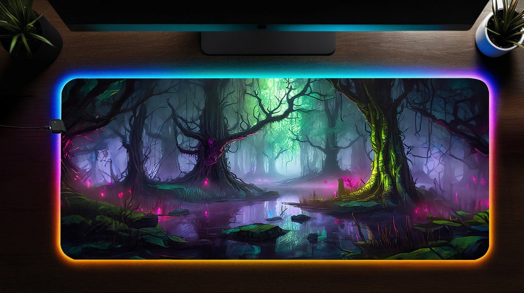 Mystic Forest Mouse Pad, Trippy Desk Mat, Led Gaming Mouse Pad, XXL ...