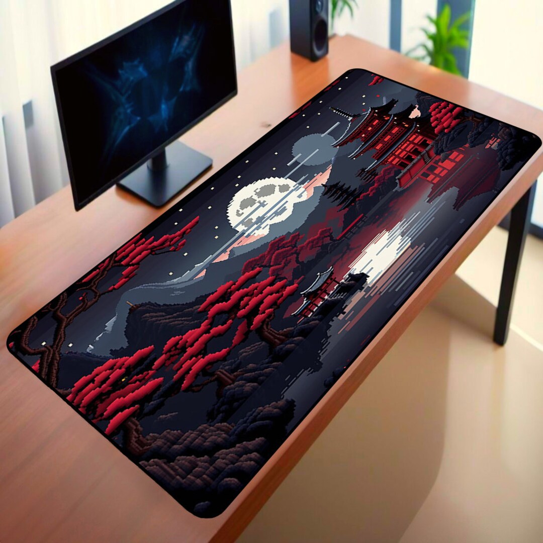 Pixel Art Desk Mat, Japanese Fantasy Led Gaming Mouse Pad, XXL Mouse ...