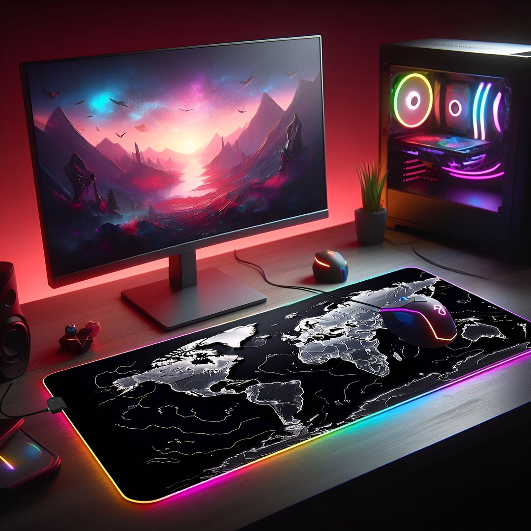 World Map LED Gaming Mousepad, Black and White World Map, Historical ...