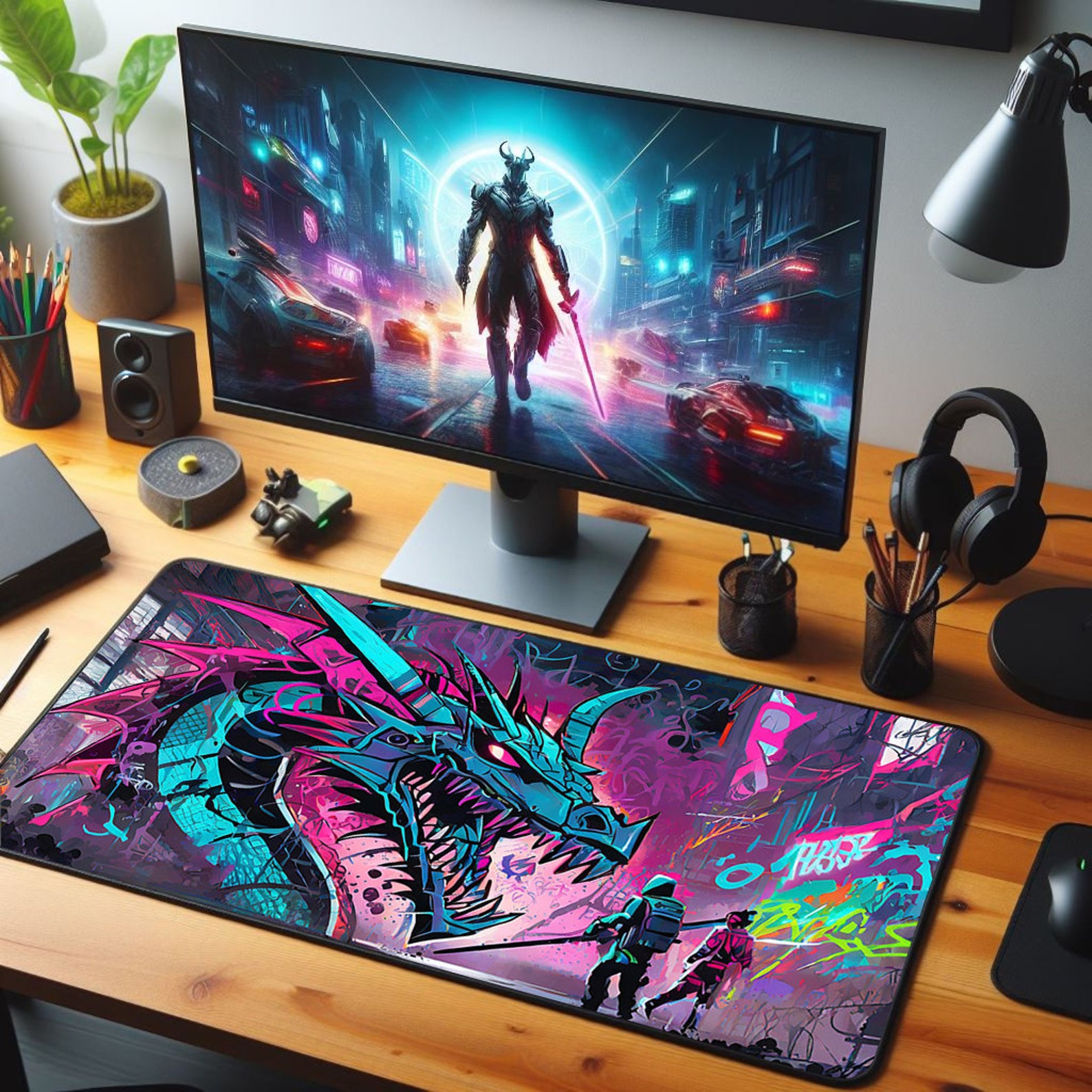 Cyberpunk Graffiti Dragon Mouse Pad, XXL, Graffiti Desk Mat, Led Gaming ...
