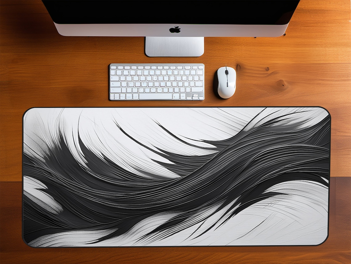 Modern Abstract Black and White Mousepad, Black and White RGB Mouse Pad ...
