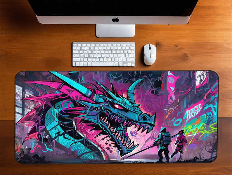 Cyberpunk Graffiti Dragon Mouse Pad, XXL, Graffiti Desk Mat, Led Gaming ...