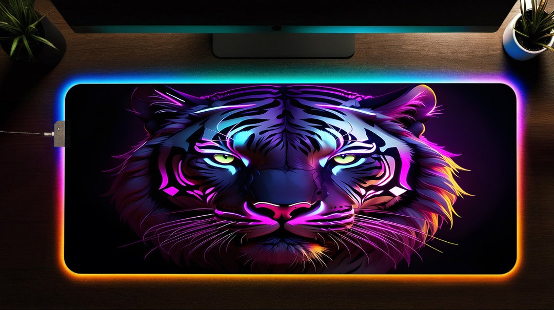 Cyberpunk Tiger Desk Mat, Animal Mouse Pad, Wild Animal Desk Pad, Led ...