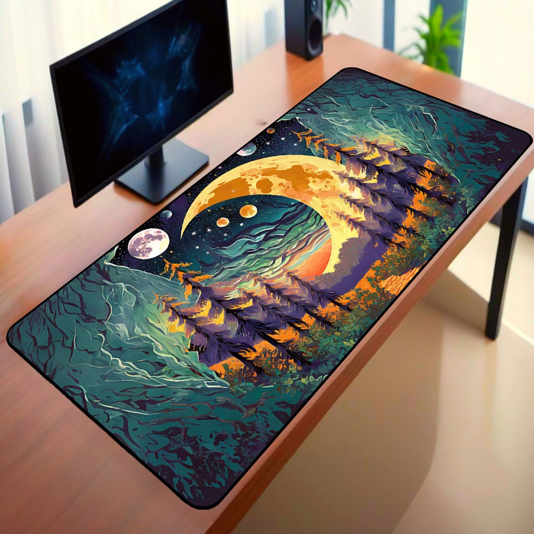 Moon Landscape XXL Gaming Mouse Pad: Mystical Forest Desk Mat - Etsy