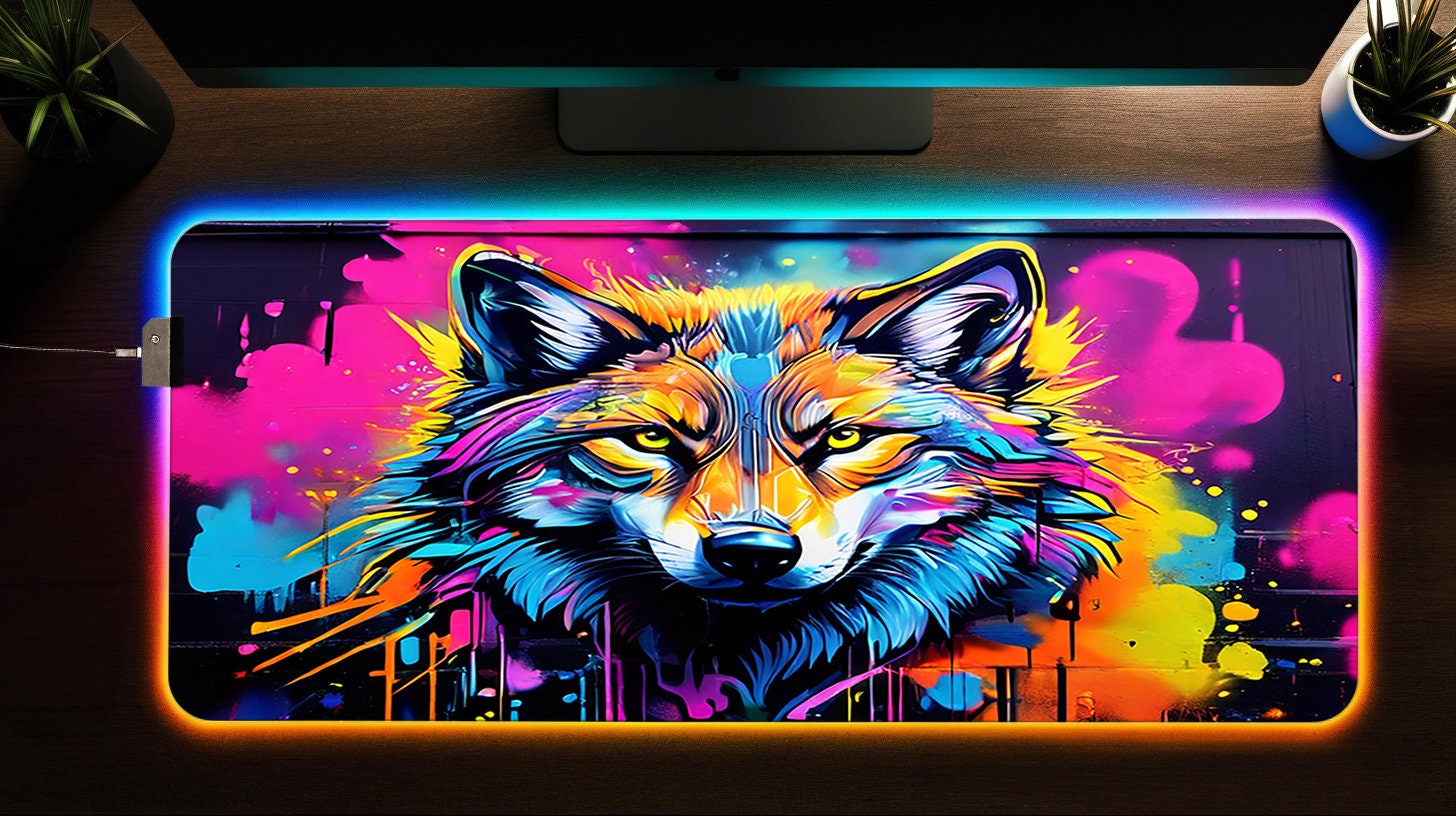 Graffiti Wolf Mouse Pad, XXL, Graffiti Desk Mat, Wolf Led Gaming Mouse ...