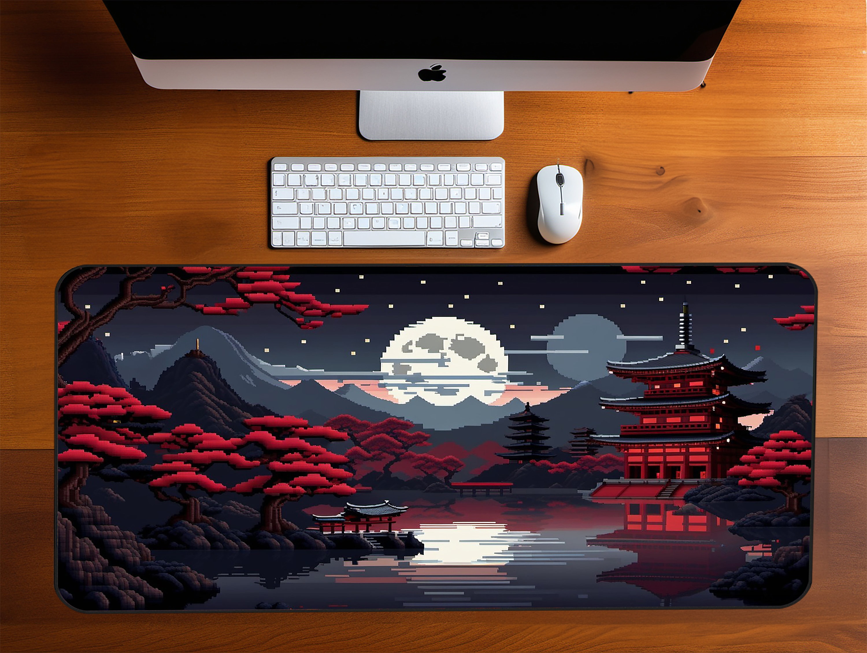 Pixel Art Desk Mat, Japanese Fantasy Led Gaming Mouse Pad, XXL Mouse ...
