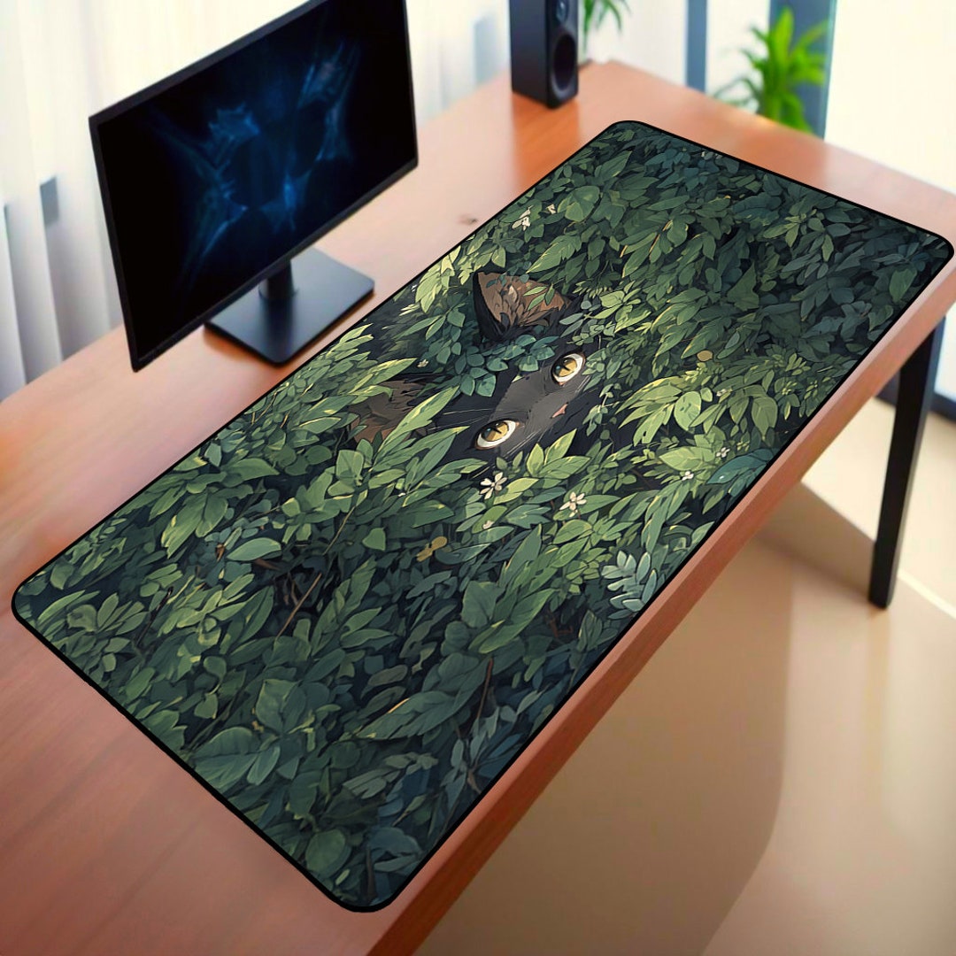 Cute Cat Desk Mat, Green Colors Mouse Pad, Botanical, LED Gaming Mouse ...