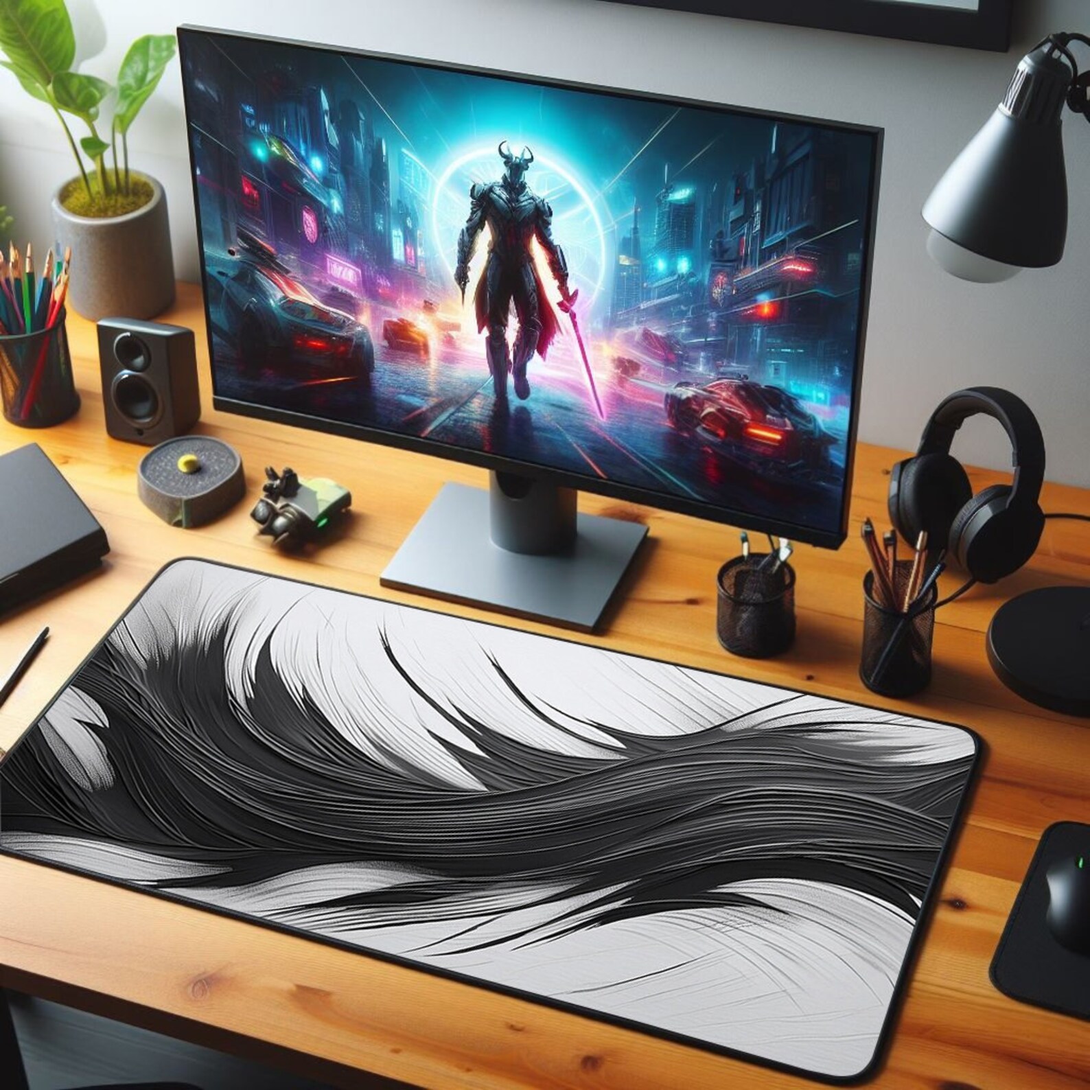 Modern Abstract Black and White Mousepad, Black and White RGB Mouse Pad ...