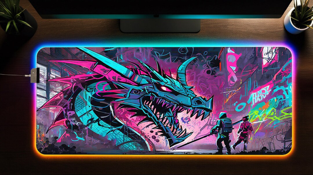Cyberpunk Graffiti Dragon Mouse Pad, XXL, Graffiti Desk Mat, Led Gaming ...
