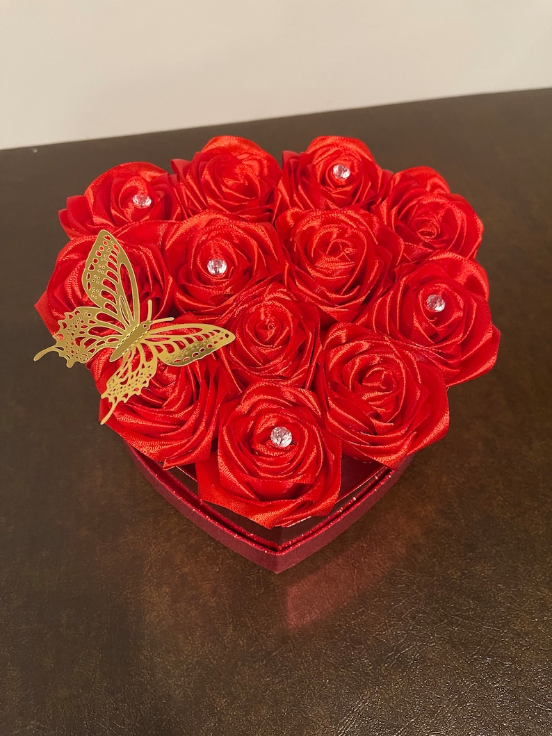 Heart Ribbon Roses Box, Eternal Roses, Valentines Day Gift, Proposal ...