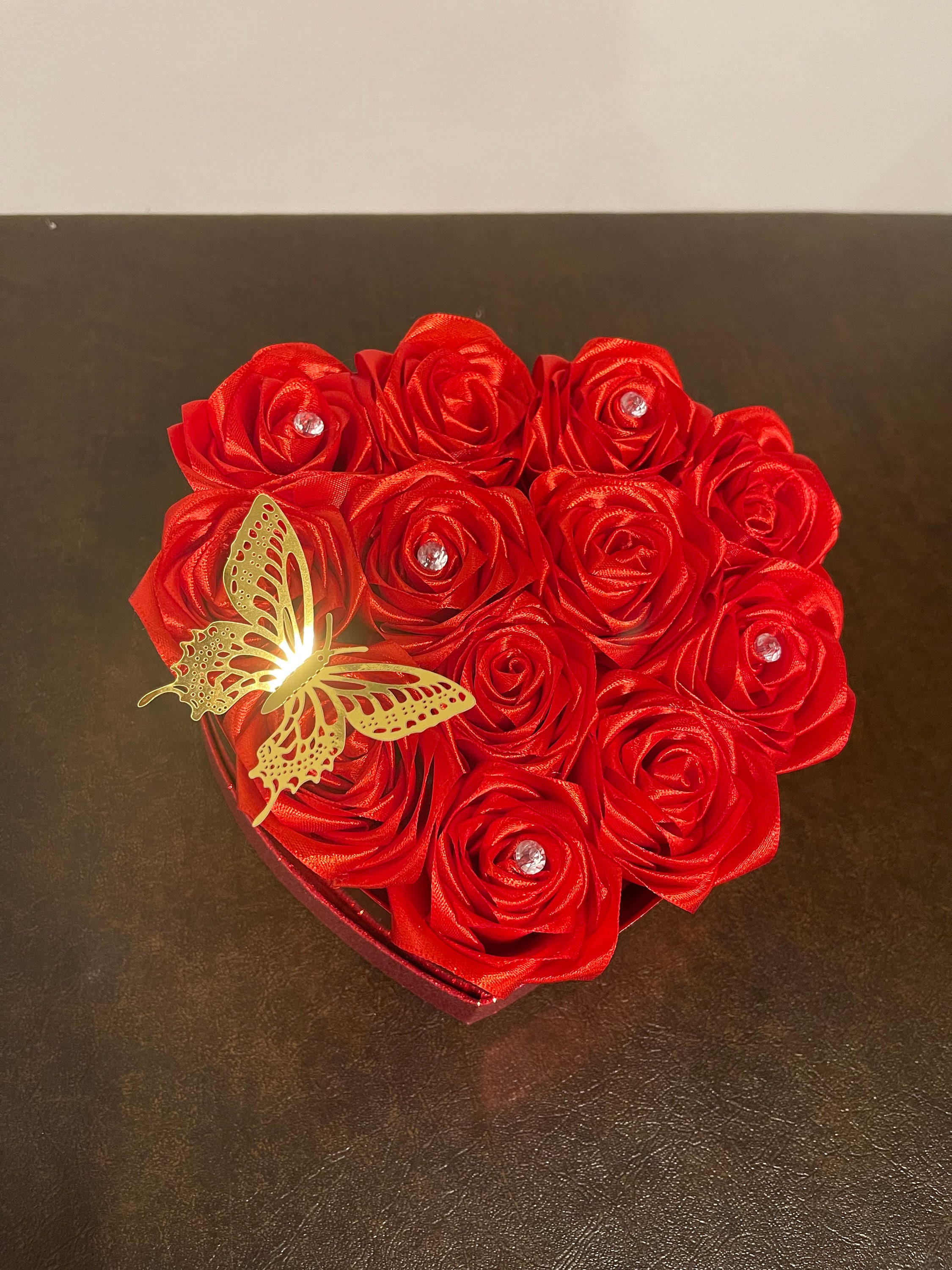 Heart Ribbon Roses Box, Eternal Roses, Valentines Day Gift, Proposal ...