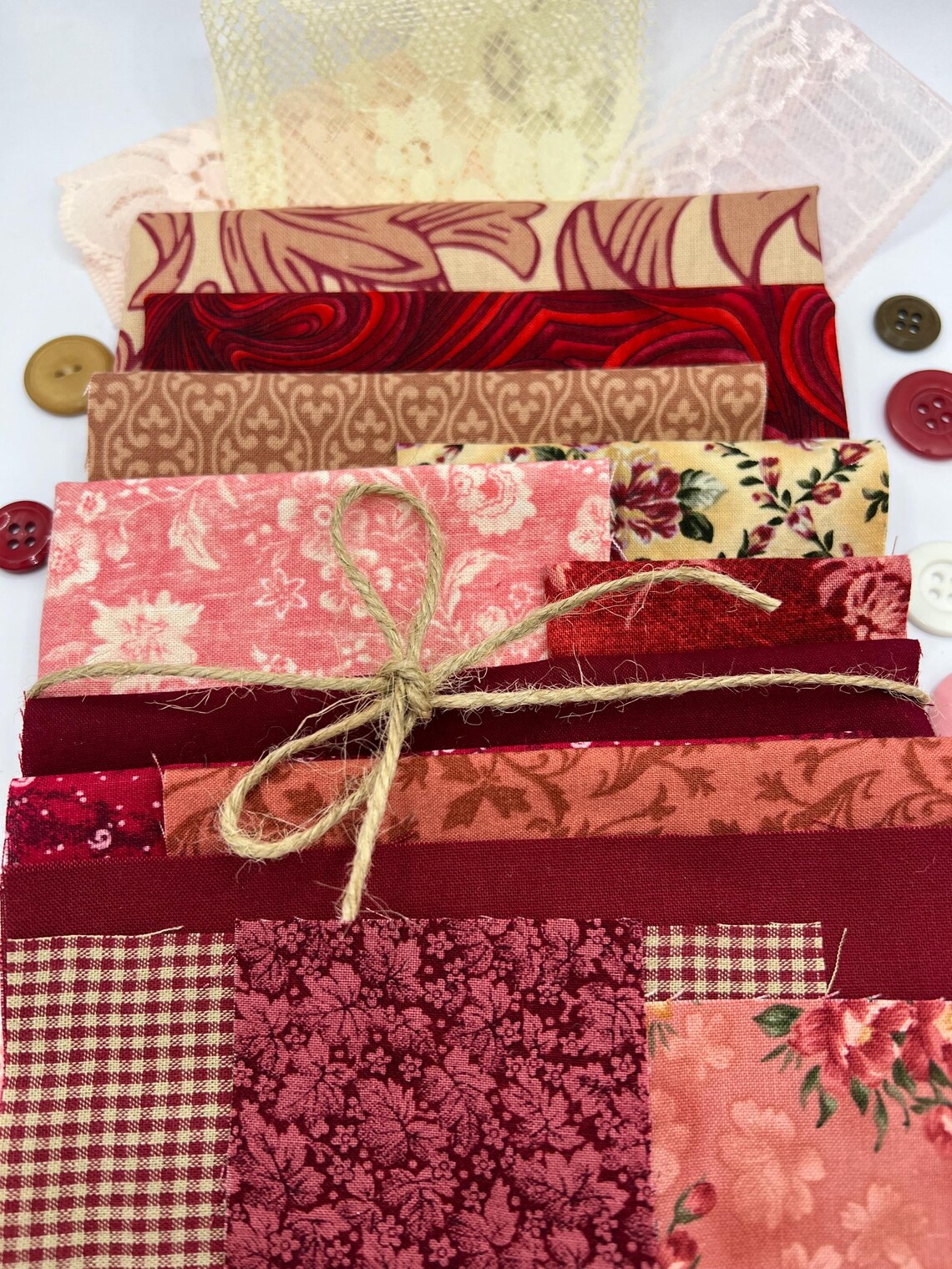 Pink and Red Flower Fabric Kit for Slow Stitch Floral Junk Journal ...
