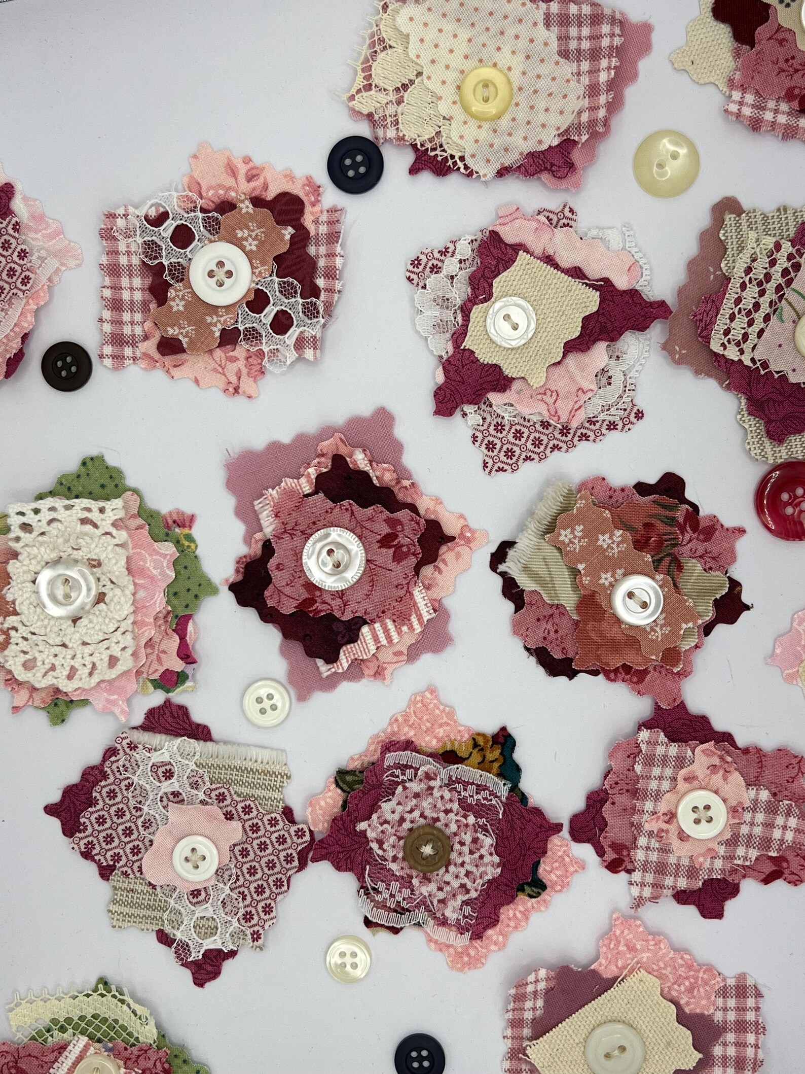 Pink Button Snippet Clusters for Slow Stitch, Junk Journals or Crafts ...