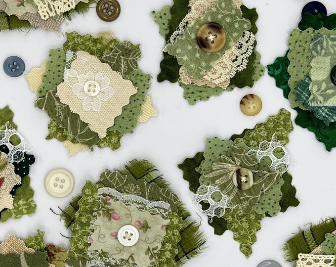 Green Button Snippet Clusters for Slow Stitch, Junk Journals or Crafts ...