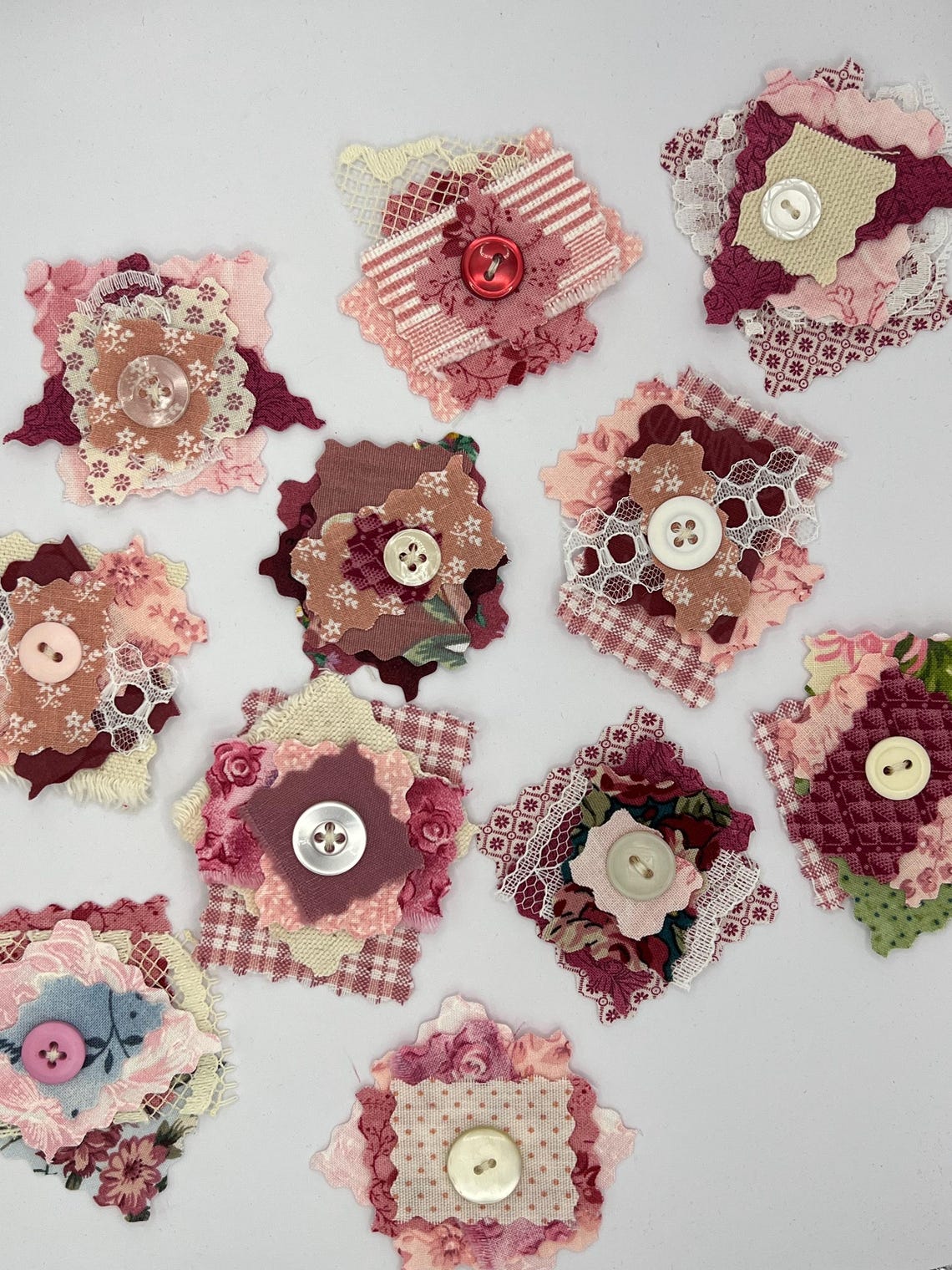 Pink Button Snippet Clusters for Slow Stitch, Junk Journals or Crafts ...