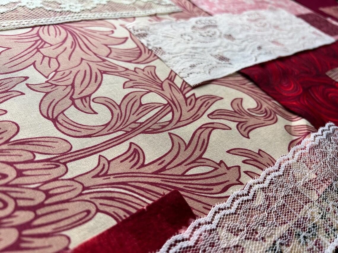Pink and Red Flower Fabric Kit for Slow Stitch Floral Junk Journal ...