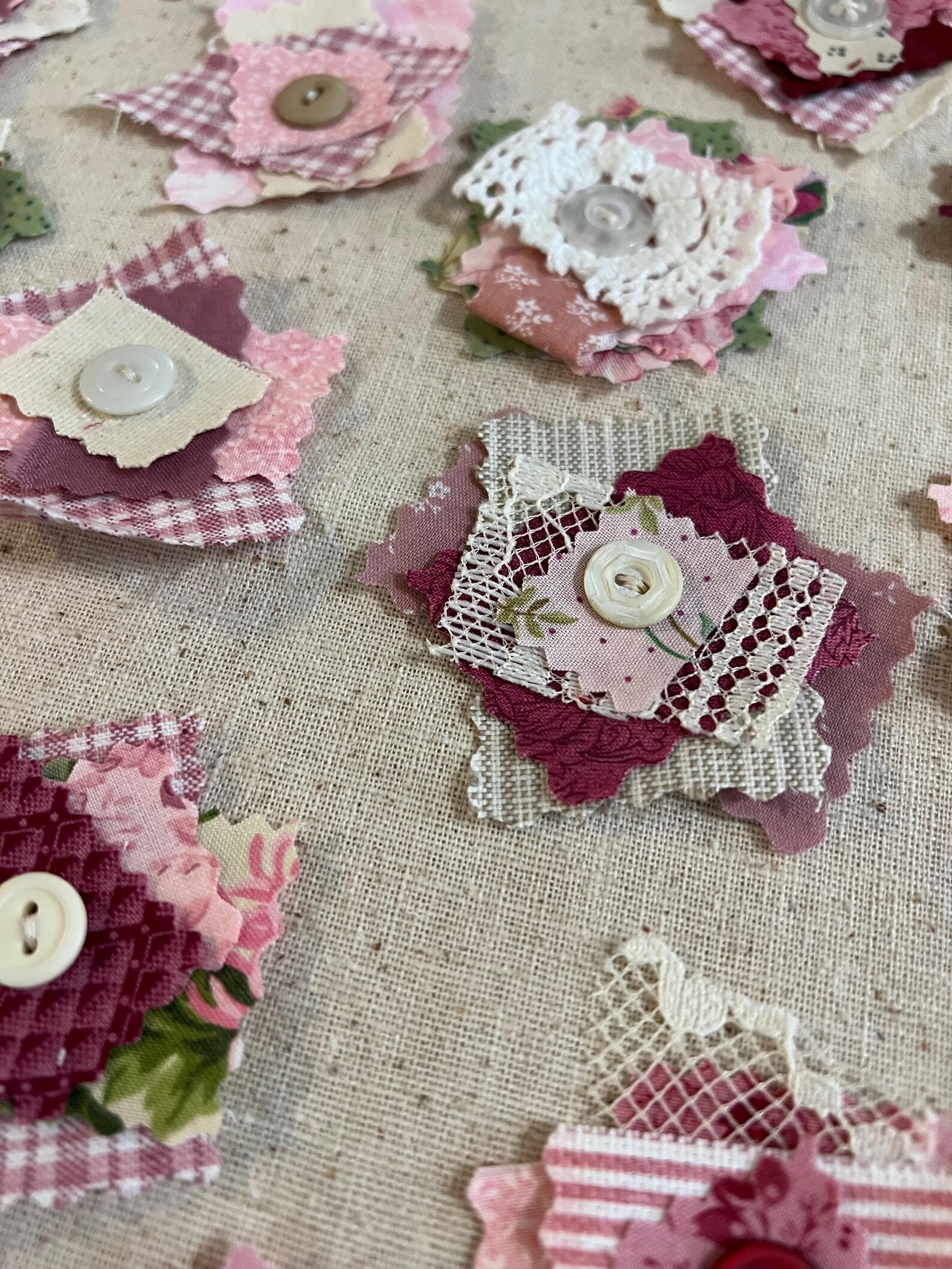 Pink Button Snippet Clusters for Slow Stitch, Junk Journals or Crafts ...