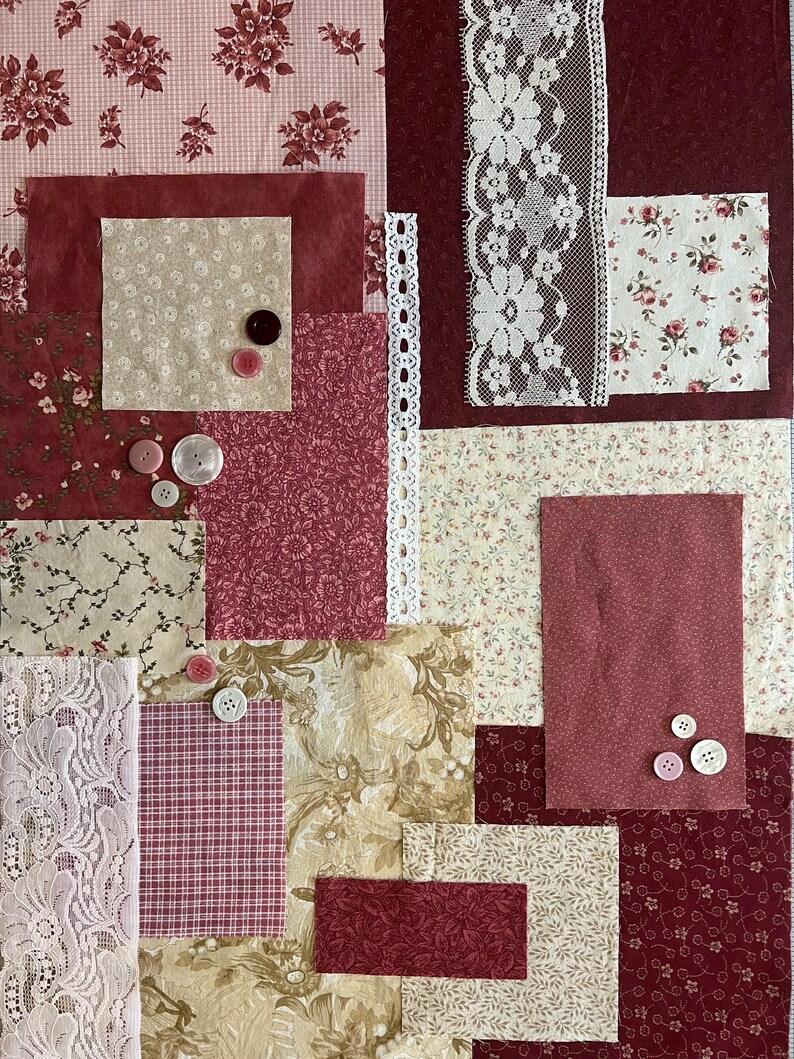 Reclaimed Fabric & Lace Kit in Romatic Reds and Pinks - Slow Stitch ...