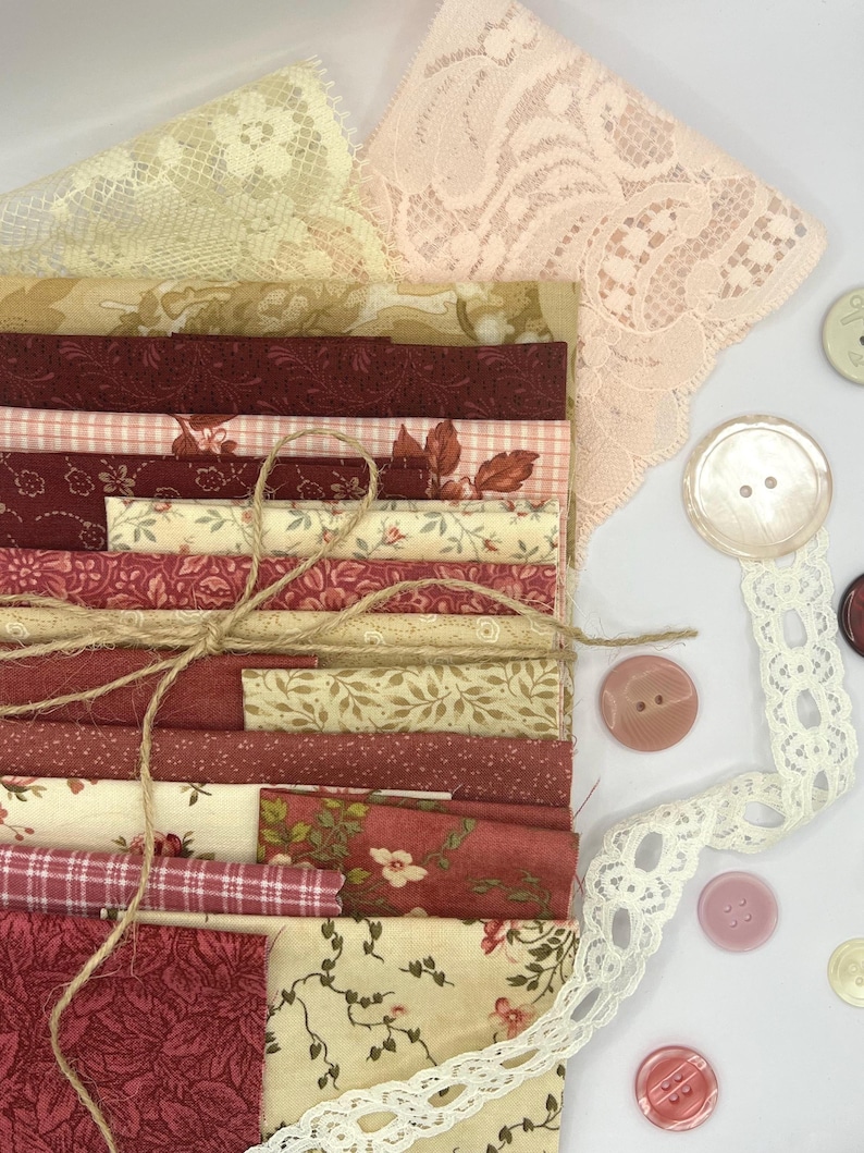 Reclaimed Fabric & Lace Kit in Romatic Reds and Pinks - Slow Stitch ...