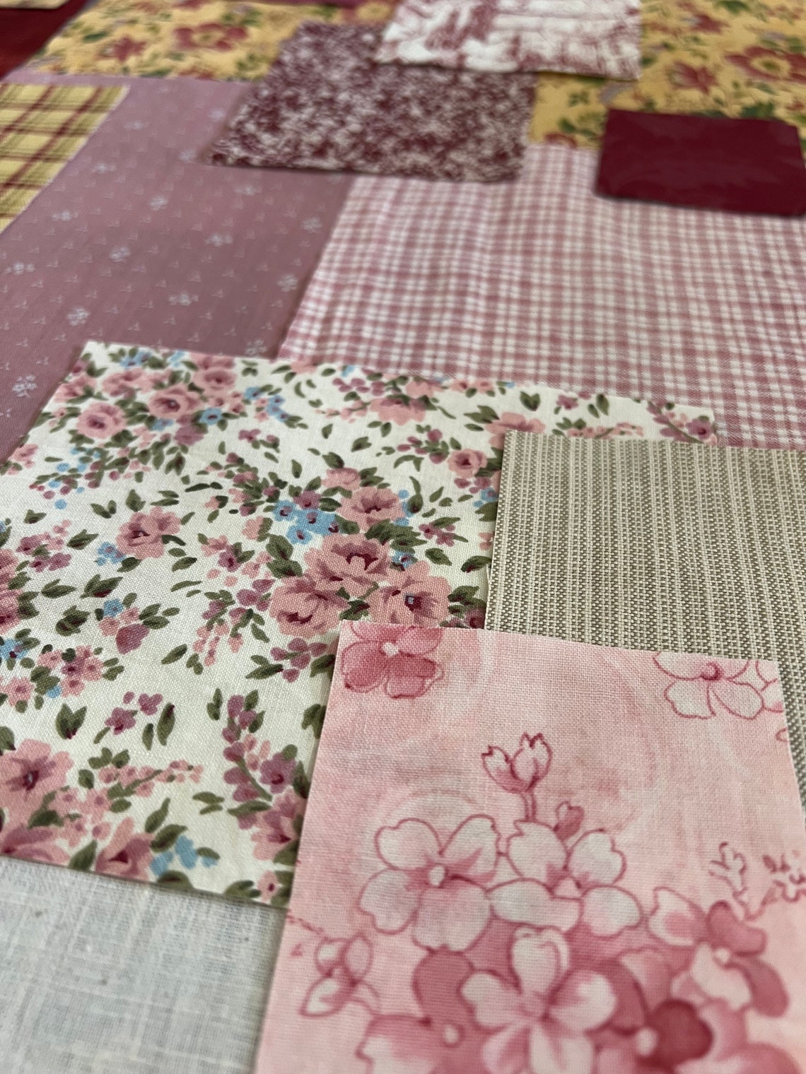 Red and Pink Spring Floral Fabric Kit. for Slow Stitch, Junk Journal ...