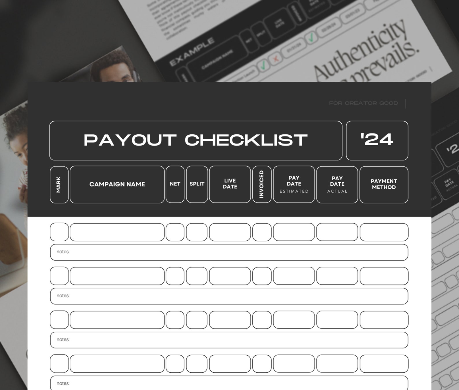 Content Creator Payout Checklist Tracker PDF Download Modern Financial ...