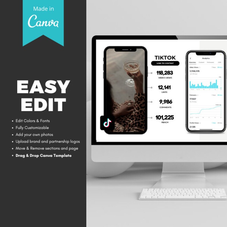 Campaign Recap Deck Tiktok Analytics Canva Template for Influencers ...
