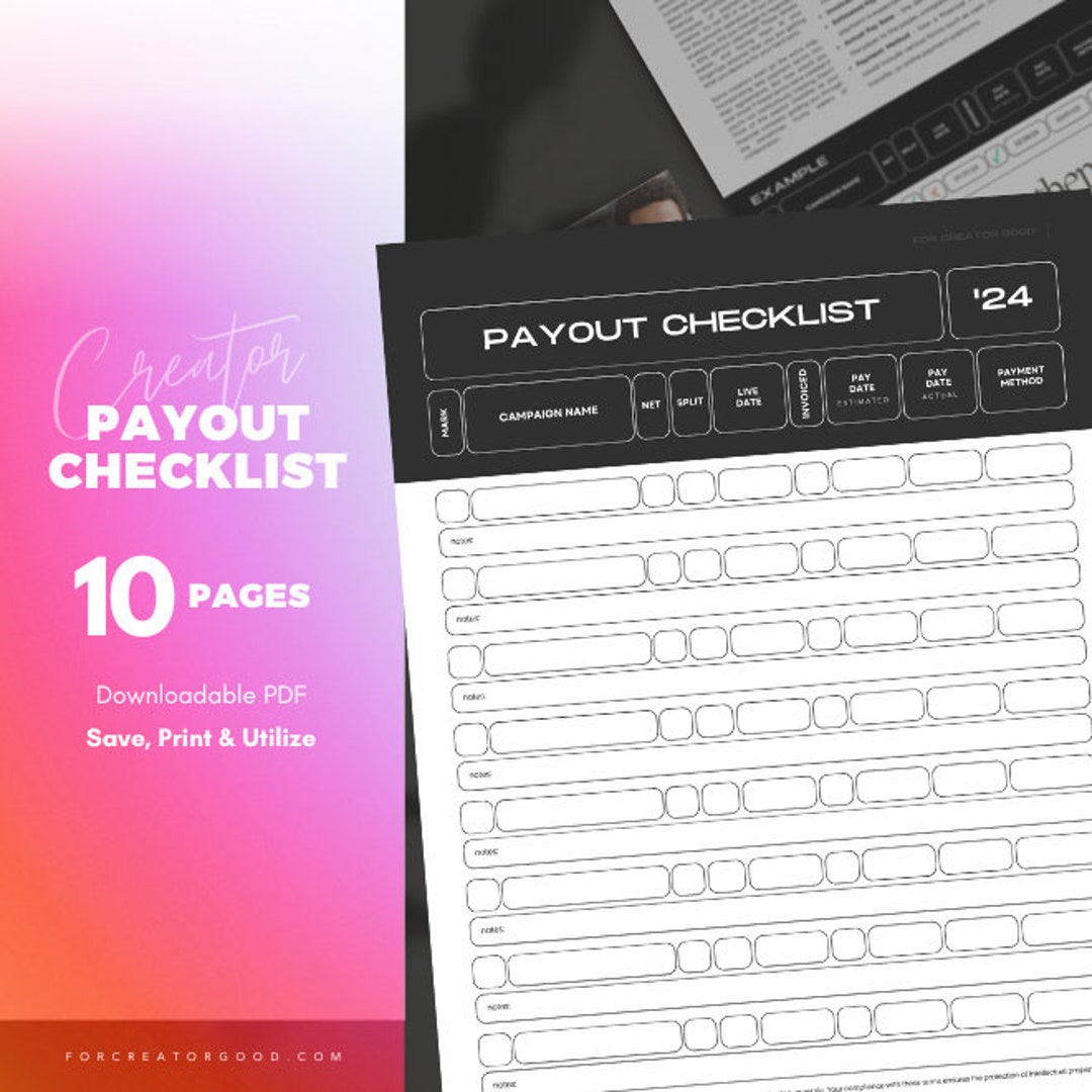 Content Creator Payout Checklist Tracker PDF Download Modern Financial ...