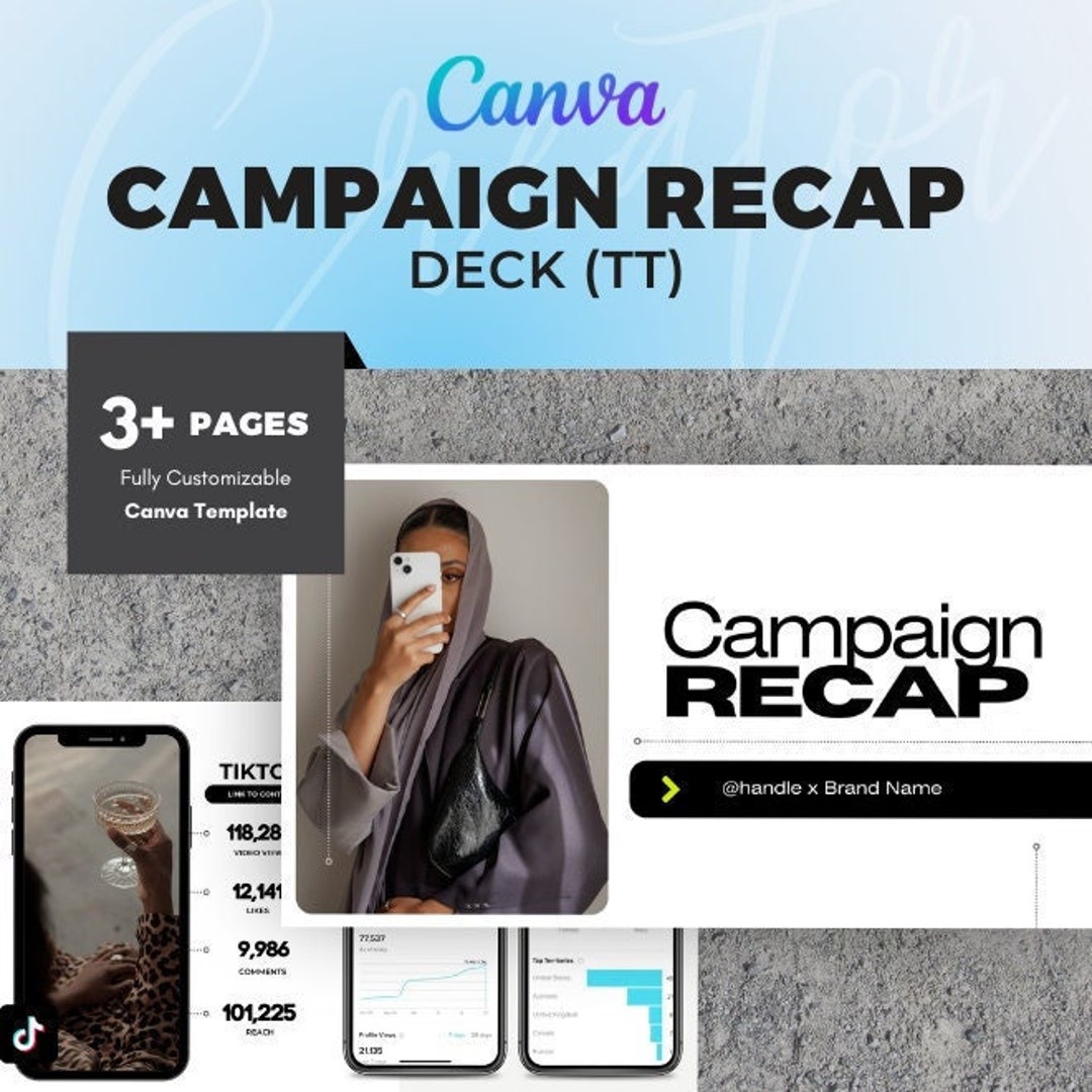 Campaign Recap Deck Tiktok Analytics Canva Template for Influencers ...
