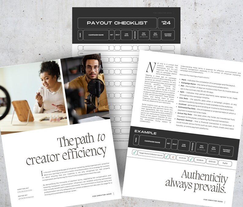 Content Creator Payout Checklist Tracker PDF Download Modern Financial ...