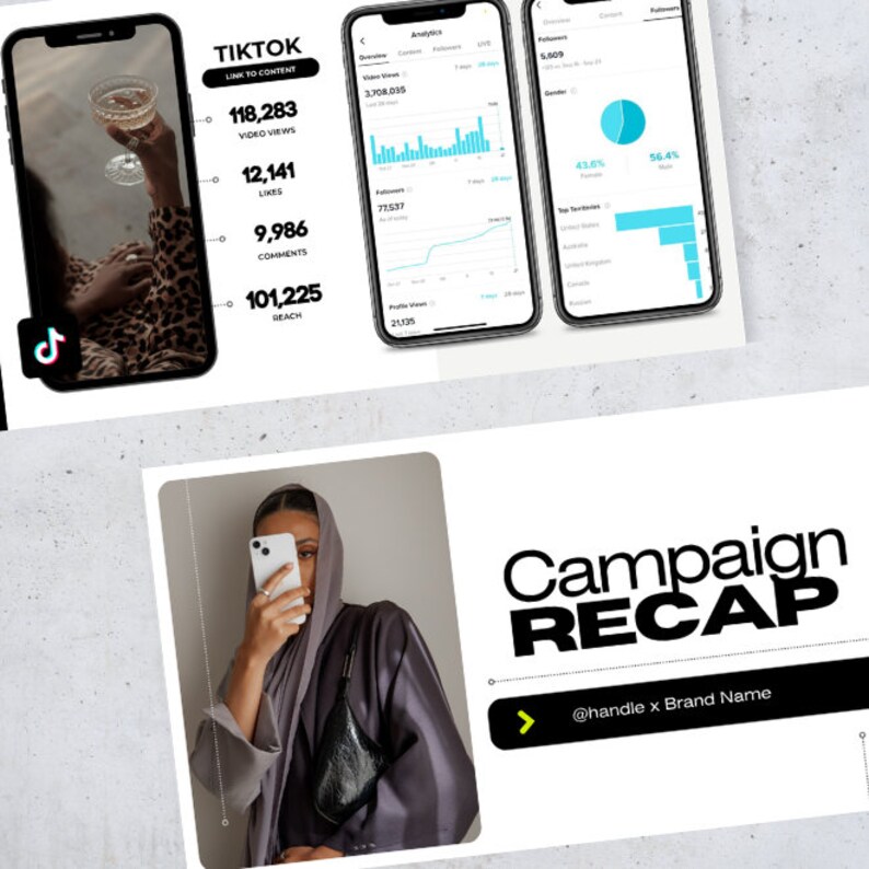 Campaign Recap Deck Tiktok Analytics Canva Template for Influencers ...