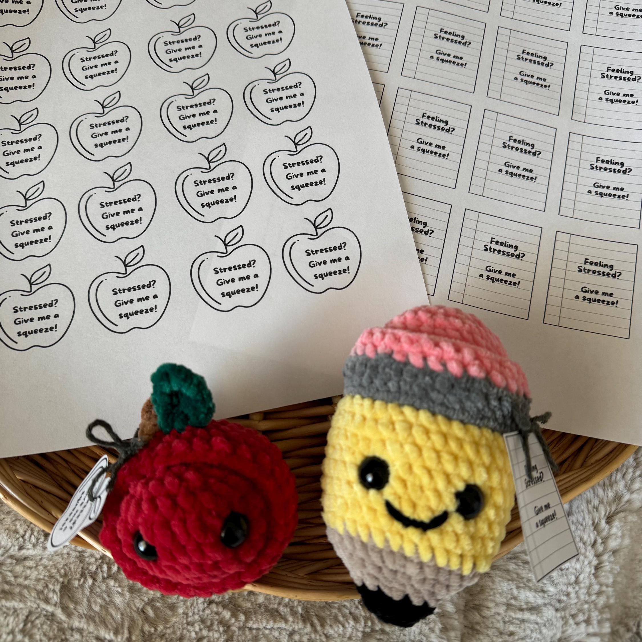Pencil & Apple Stress Ball Buddies Tags: Teacher's Pet Series (PDF ...