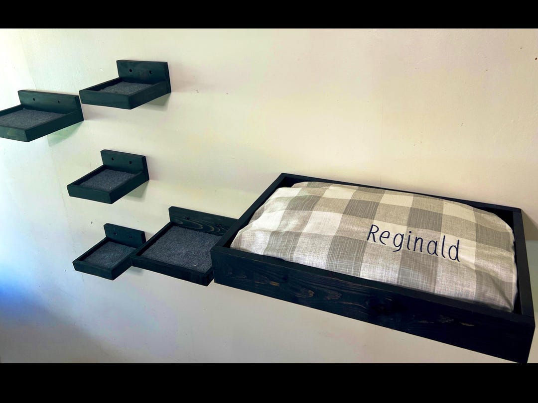 Wooden Floating Cat Bed and Shelves, Hanging Cat Bed and Shelves, Cat ...