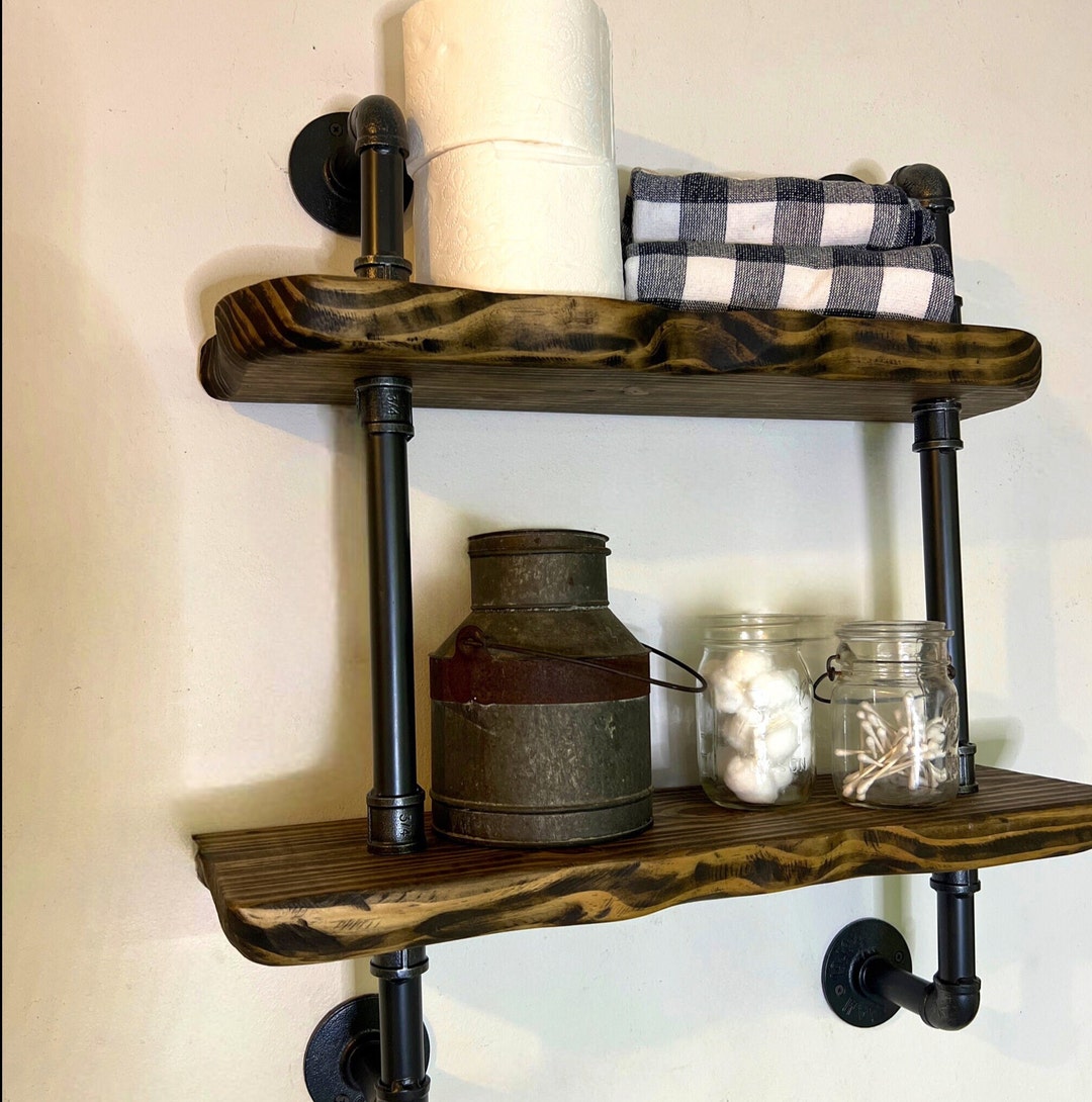 Upcycled Rustic Farmhouse Shelf, Rustic Wood and Pipe Shelf, Vintage ...