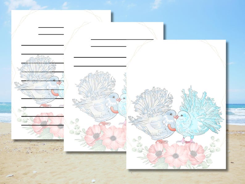 Love Doves Printable Stationary Set, Printable Letter Writing Set ...