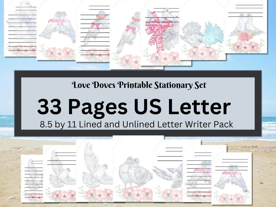 Love Doves Printable Stationary Set, Printable Letter Writing Set ...