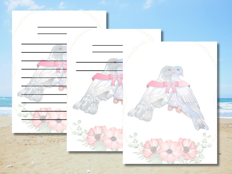 Love Doves Printable Stationary Set, Printable Letter Writing Set ...