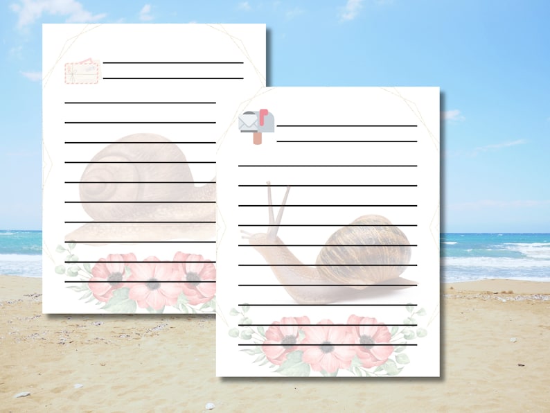 Snails Mails and Flowers Mini Printable Stationary Pack, Whimsical ...
