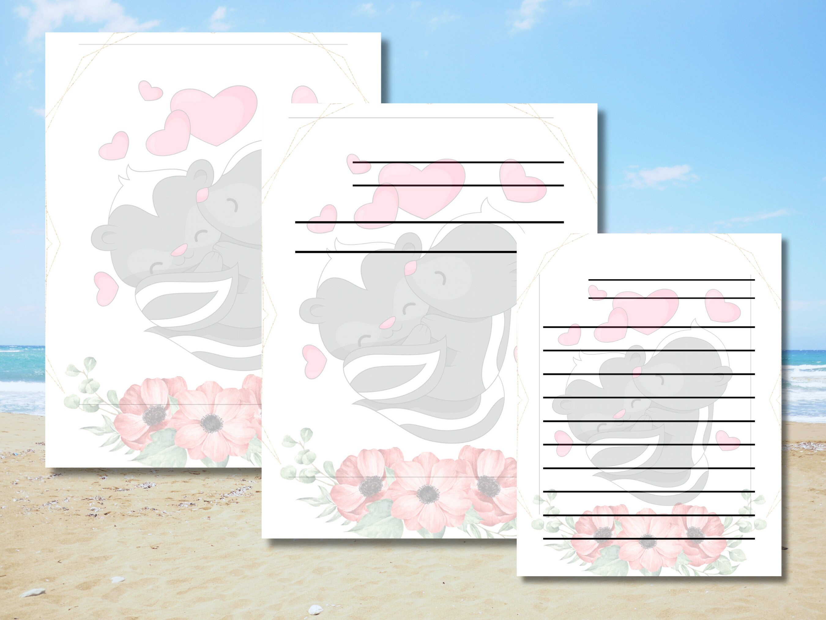 Cute Animals in Love Printable Stationary Set, Printable Letter Writing ...