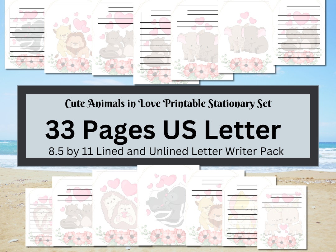 Cute Animals in Love Printable Stationary Set, Printable Letter Writing ...