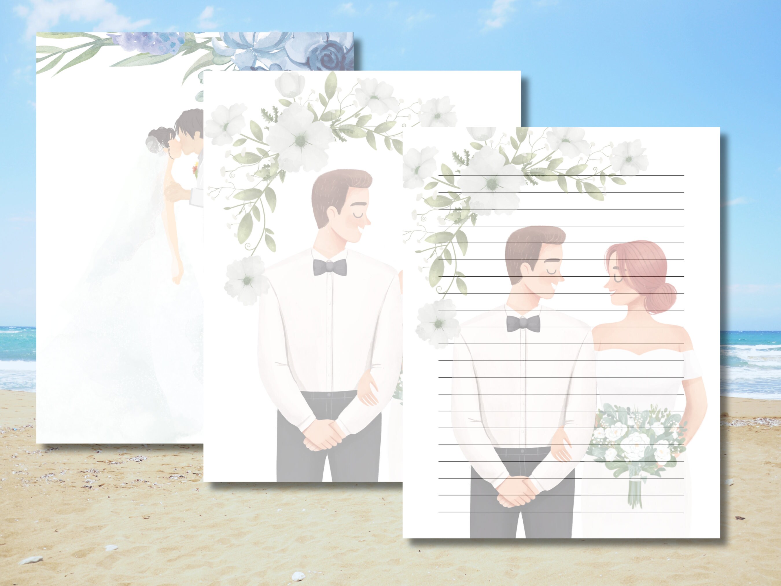 Couple in Love Wedding Printable Stationary Set, Printable Letter ...
