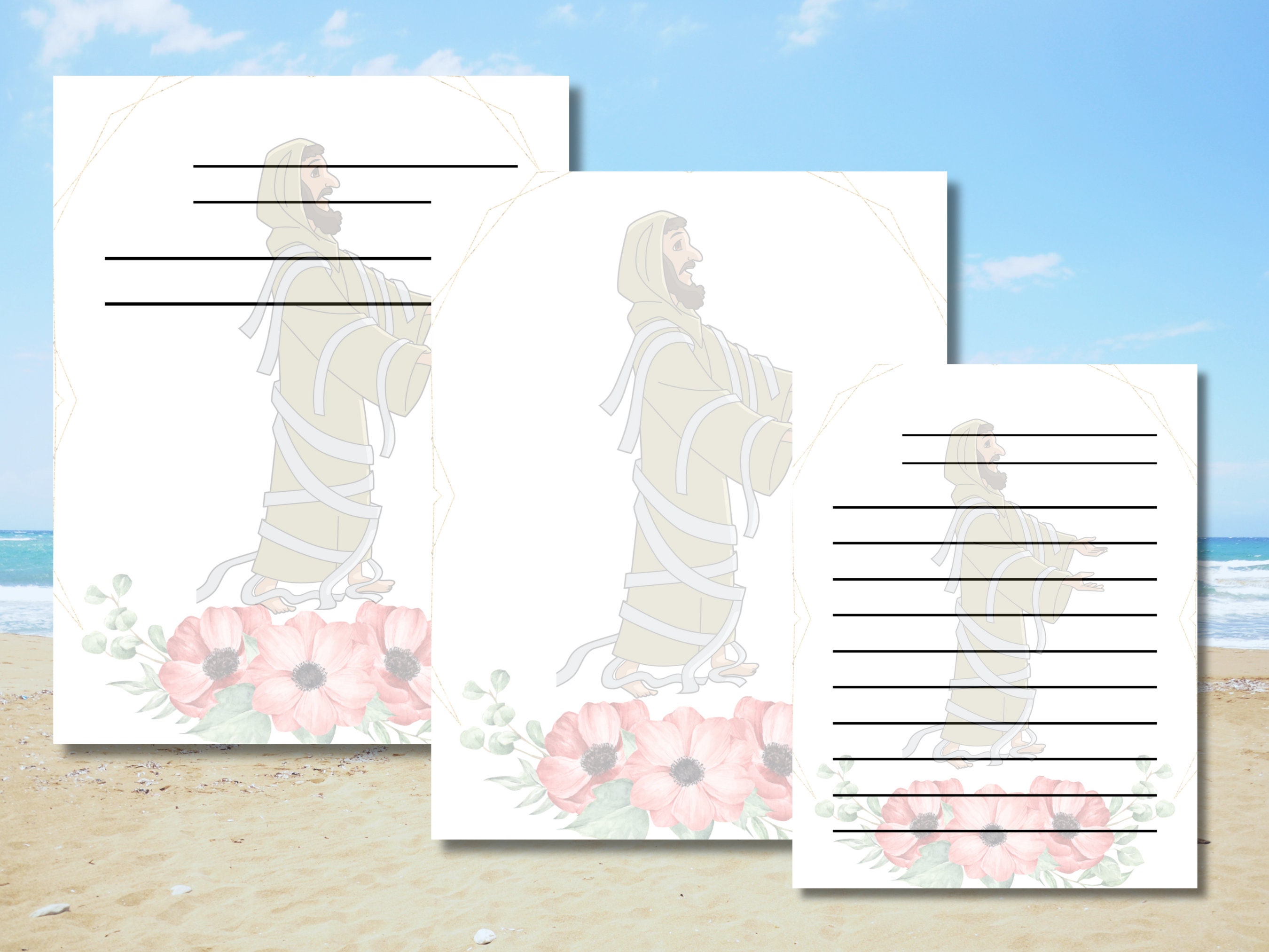 Bible Characters Printable Stationary Pack, Floral Border Lined and ...